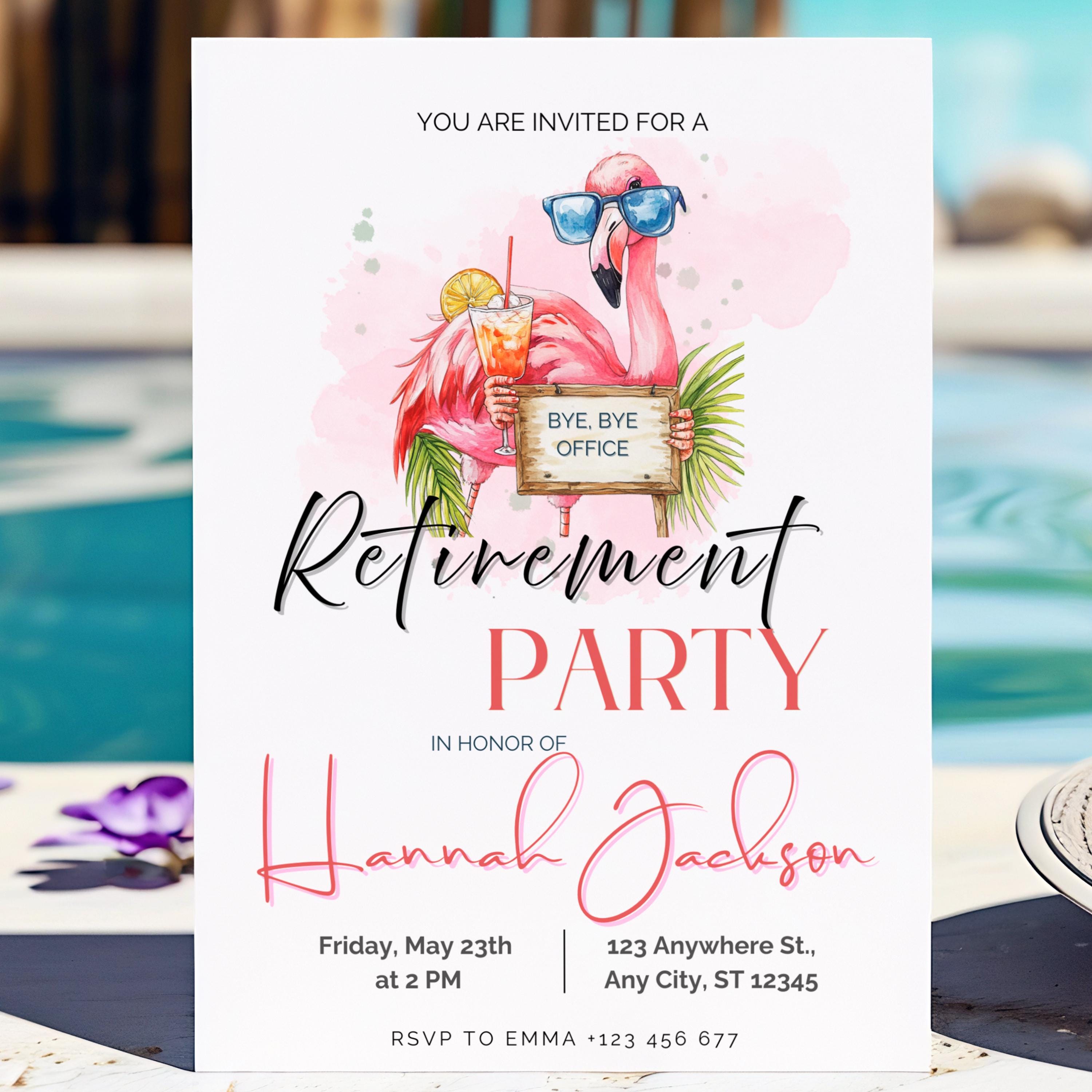 Flamingo Retirement Party Invitation: Editable Canva Template (digital ...