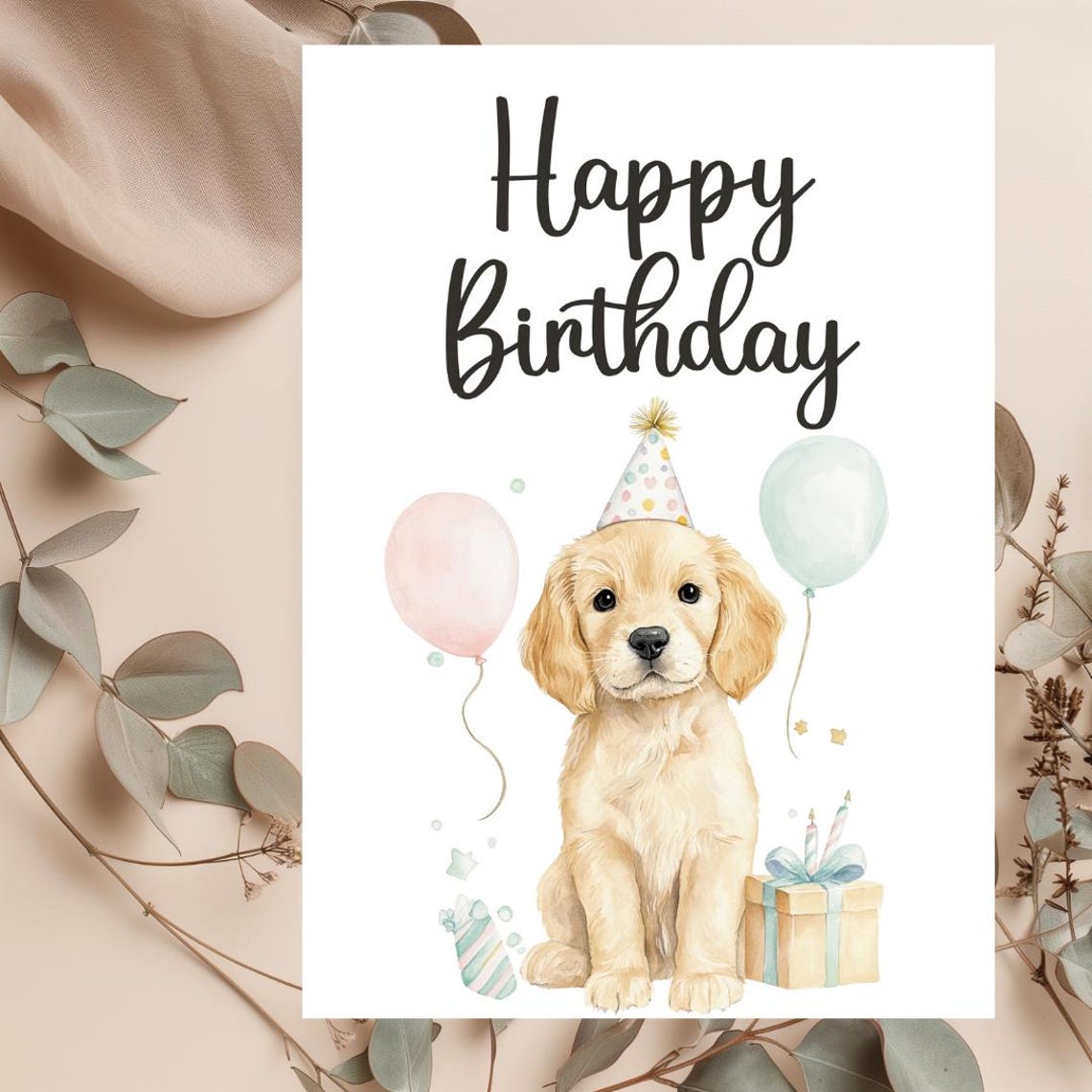 Golden Retriever Birthday Card: Dog Lover Gift (printable Canva ...
