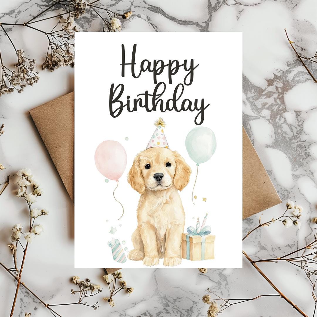 Golden Retriever Birthday Card – Printable 5x7" Dog Birthday Greeting ...
