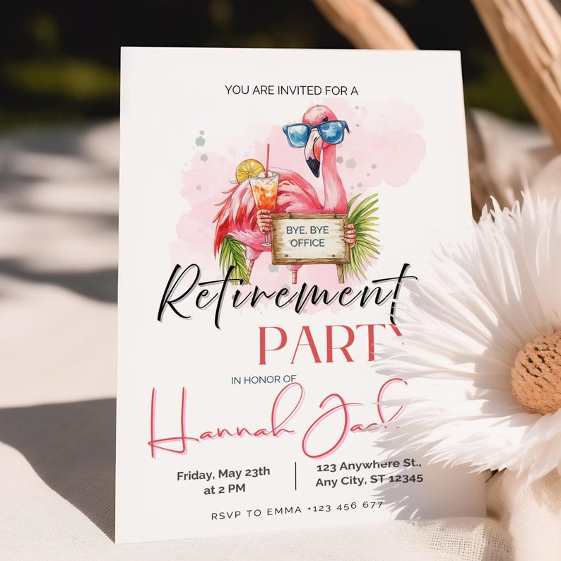 Flamingo Retirement Party Invitation: Editable Canva Template (digital ...