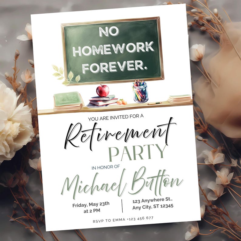 Teacher Retirement Party Invitation – Chalkboard Design (editable Canva ...