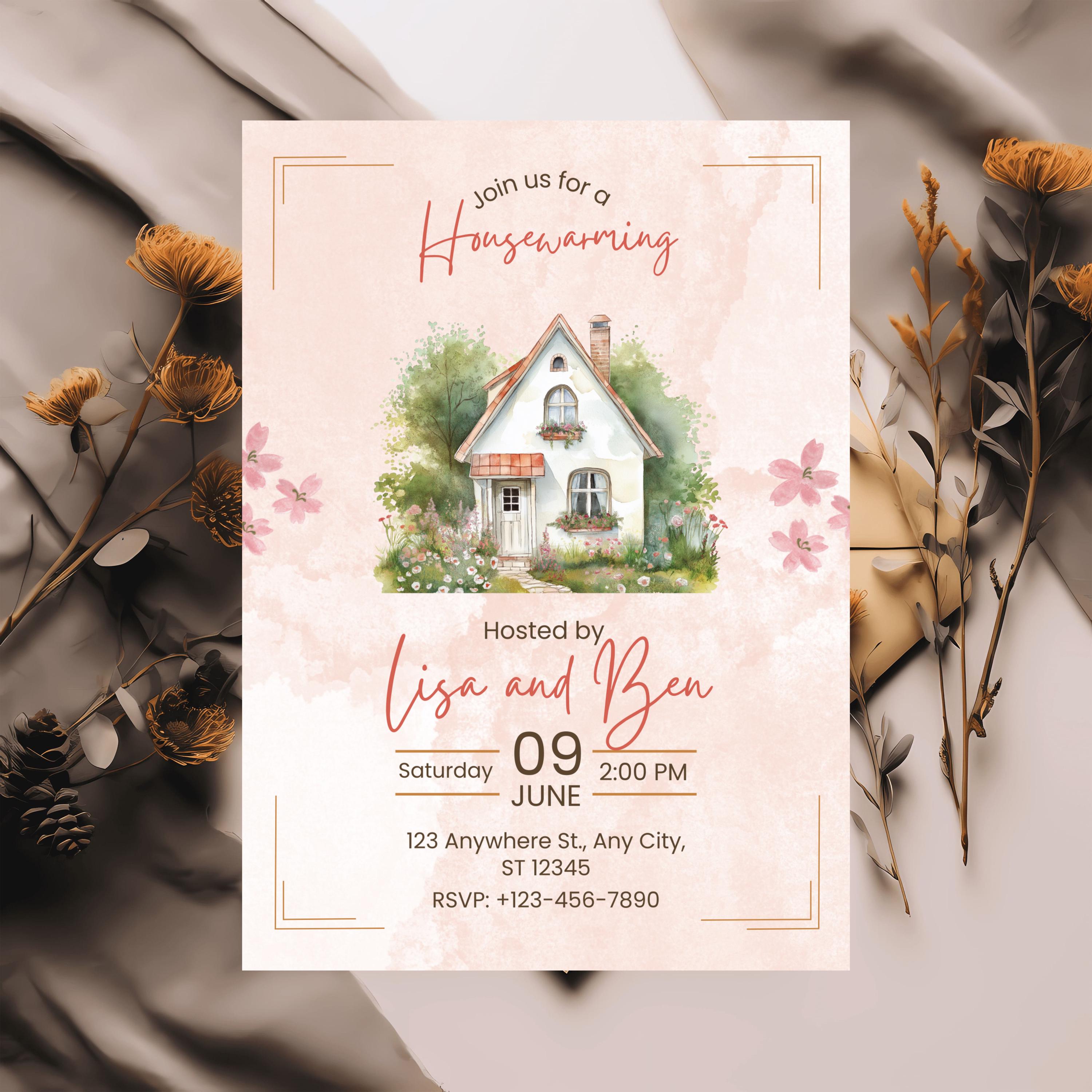 Watercolor Cottage Housewarming Invitation: Editable Canva Template ...