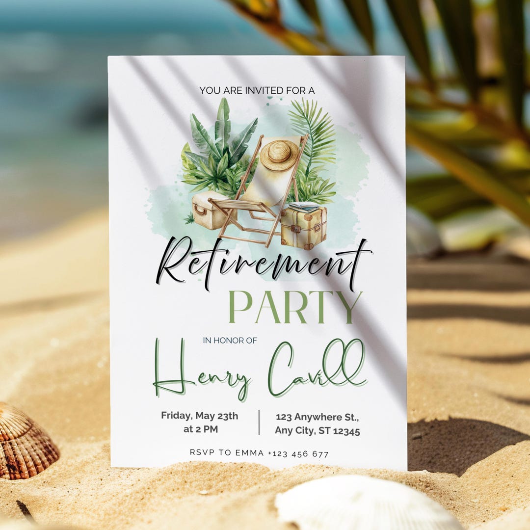 Tropical Retirement Party Invitation for Men: Beach Theme (digital ...