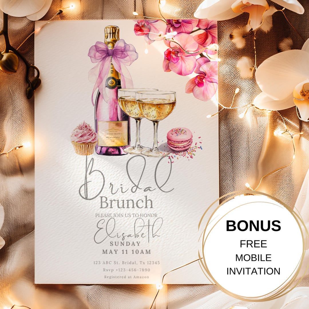 Floral Bridal Brunch Invitation: Champagne & Orchids (editable Canva ...