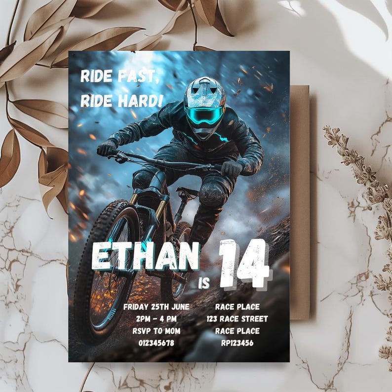 Mountain Bike Birthday Invitation: Extreme Sports Canva Template ...