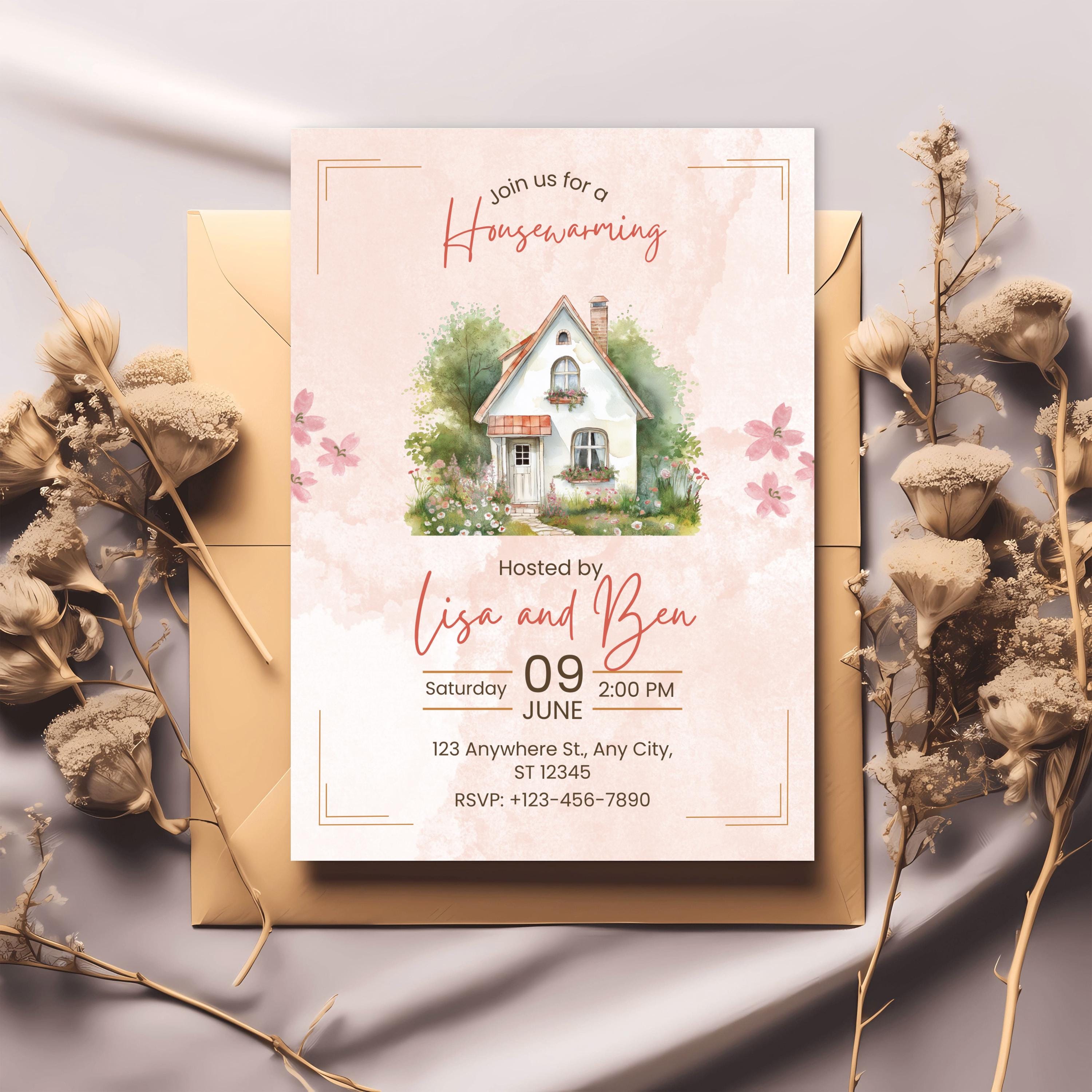 Watercolor Cottage Housewarming Invitation: Editable Canva Template ...