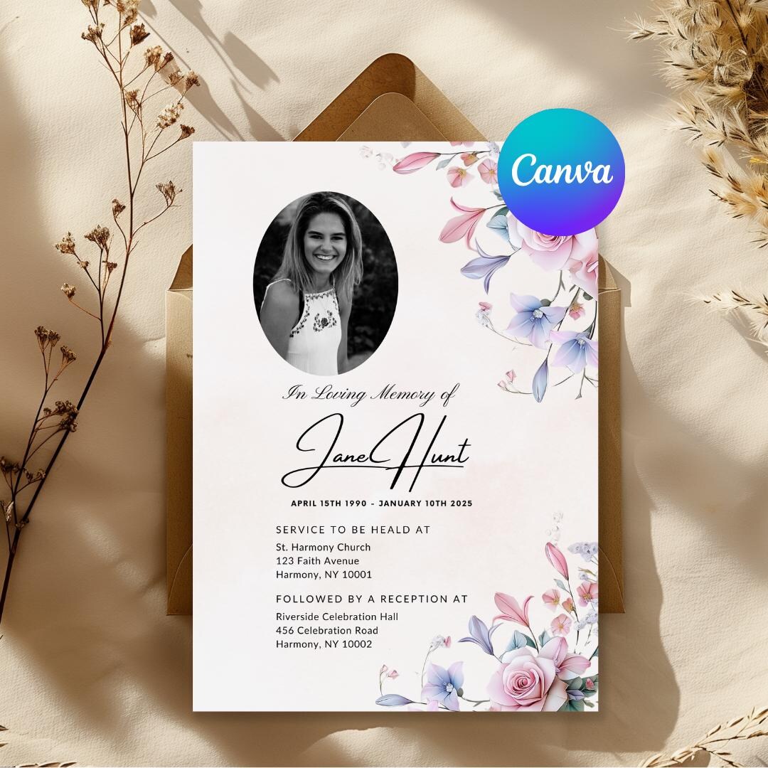 Funeral Invitation | Printable Order of Service | Simple Memorial ...