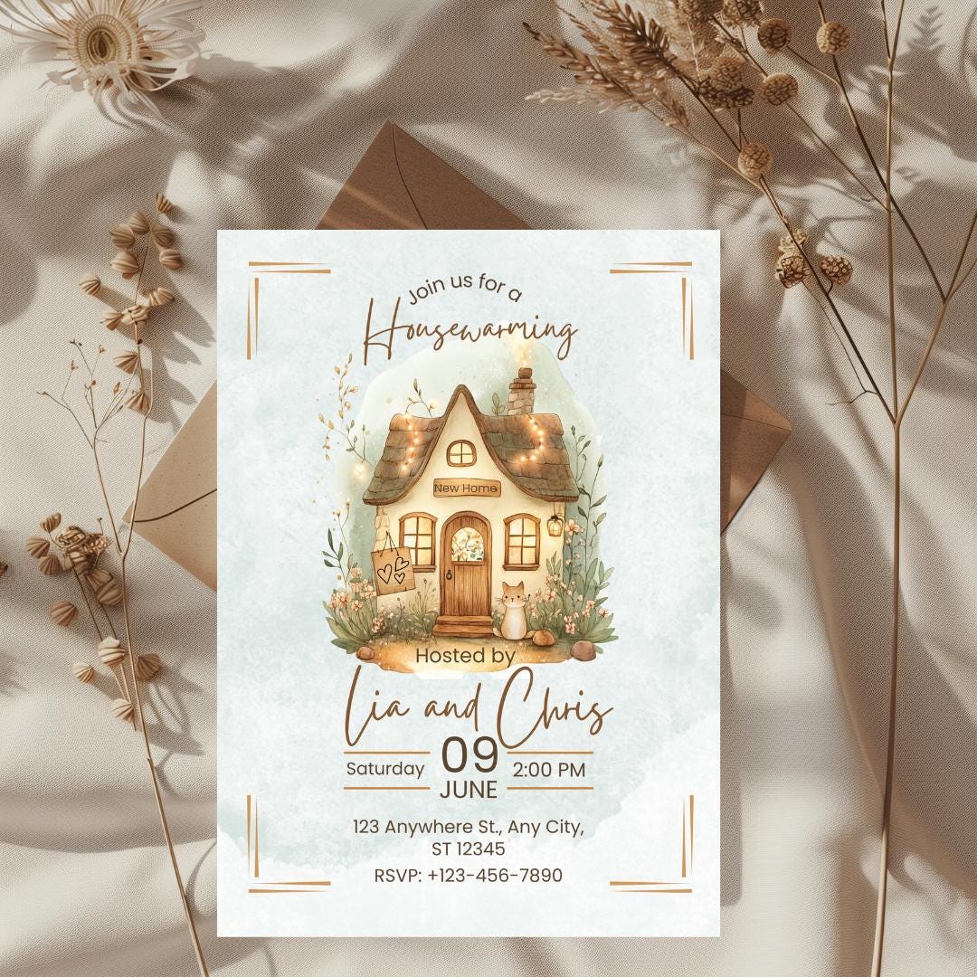 Editable Housewarming Invitation: Watercolor House, Canva Template ...