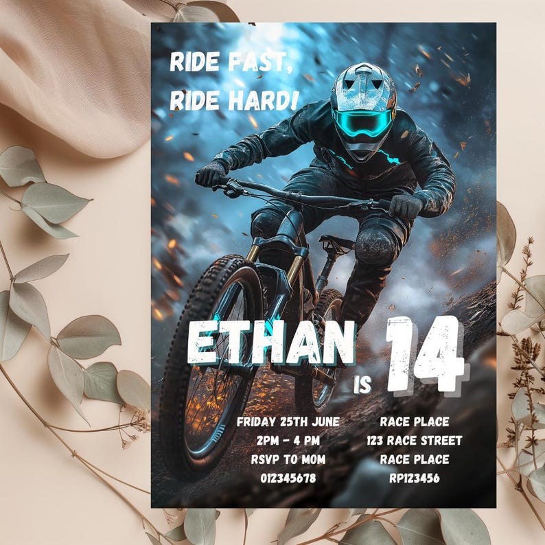 Mountain Bike Birthday Invitation: Extreme Sports Canva Template ...