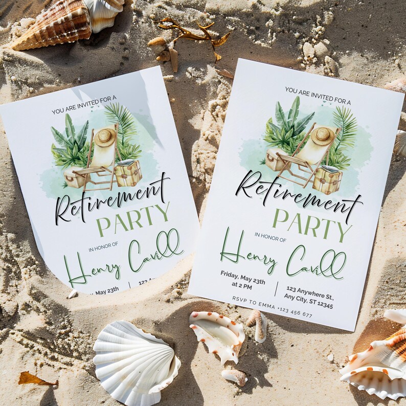Tropical Retirement Party Invitation for Men: Beach Theme (digital ...