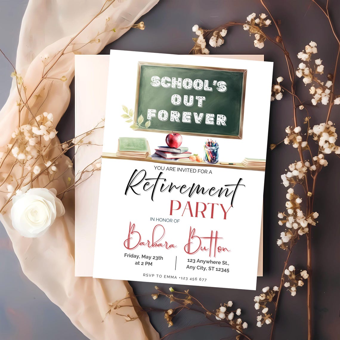 Teacher Retirement Party Invitation | Editable Canva Template (digital ...