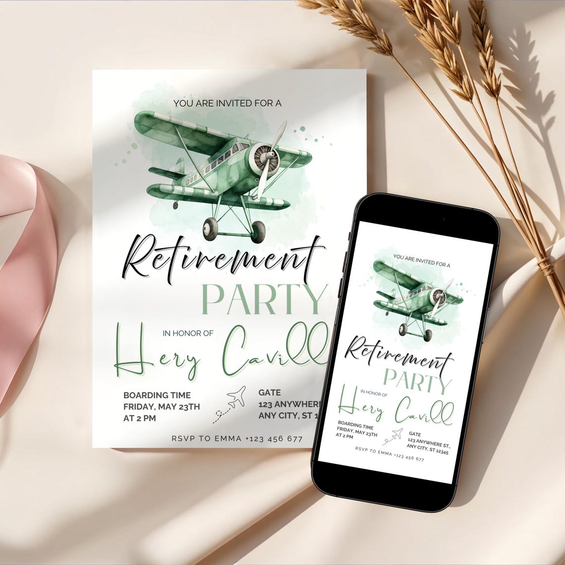 Pilot Retirement Invitation: Vintage Airplane Theme (canva Digital ...