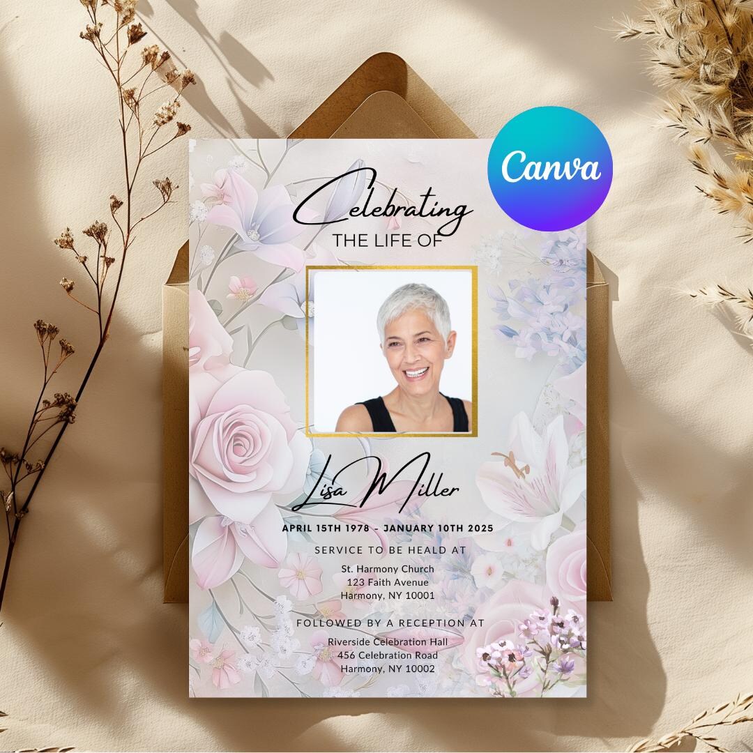 Funeral Invitation Printable Order of Service Simple Memorial Service ...