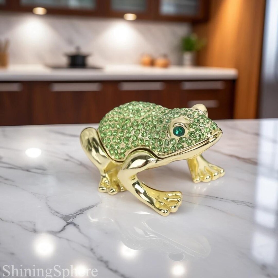 Elegant Crystal Jeweled Frog Trinket Box Hinged Collectible Figurine ...