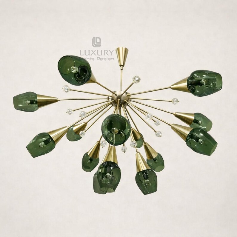 Modern Italian 1950s Stilnovo Sputnik Glass Green 14 Arms Roly-poly ...
