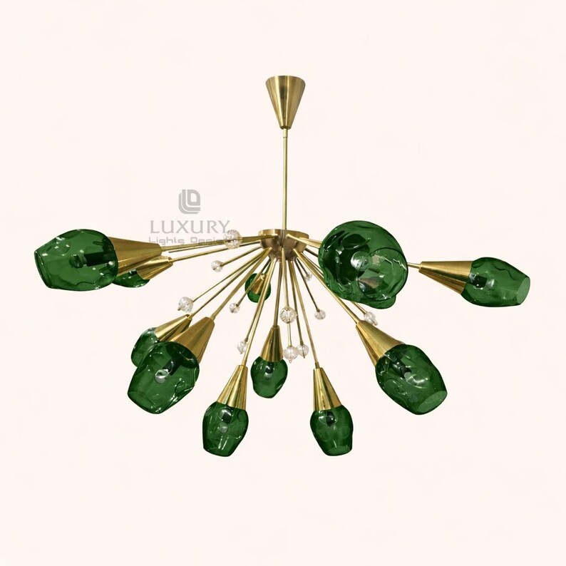 Modern Italian 1950s Stilnovo Sputnik Glass Green 14 Arms Roly-poly ...