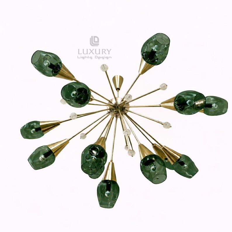 Modern Italian 1950s Stilnovo Sputnik Glass Green 14 Arms Roly-poly ...