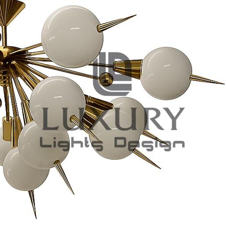 Stilnovo Style Sputnik Chandelier: Brass & White Glass, Mid-century ...