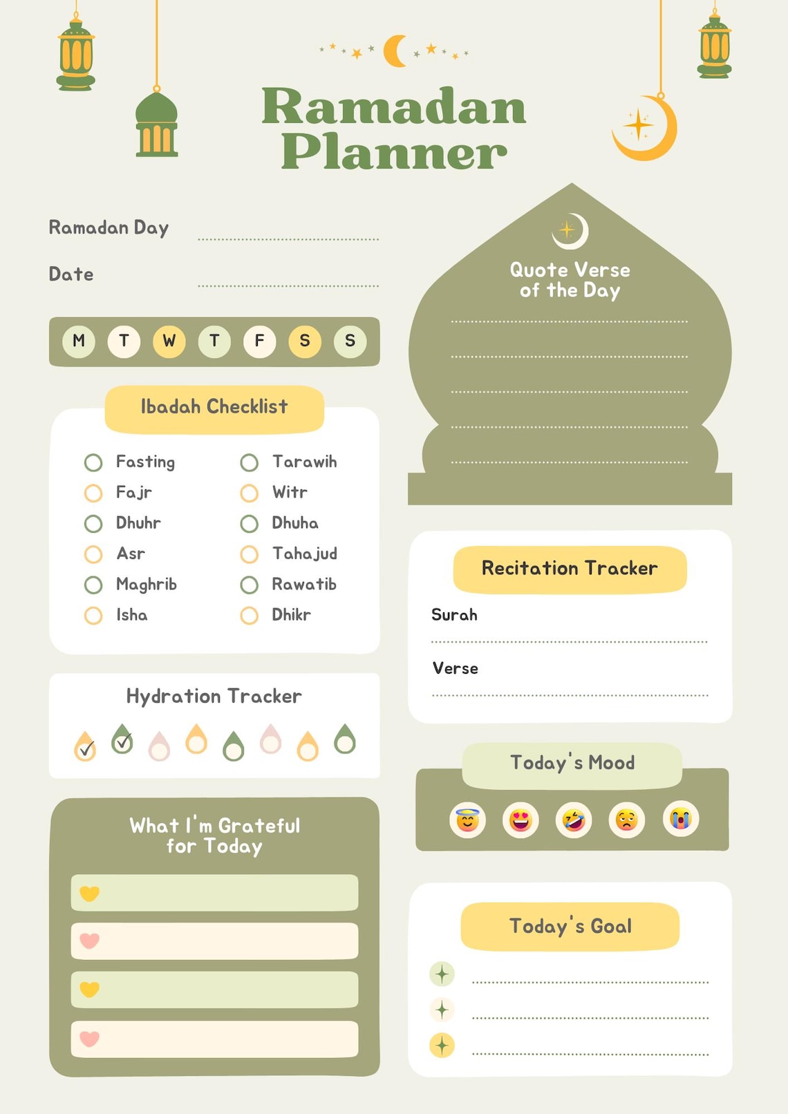 Ramadan Planner Printable. Daily Ibadah Checklist & Productivity ...
