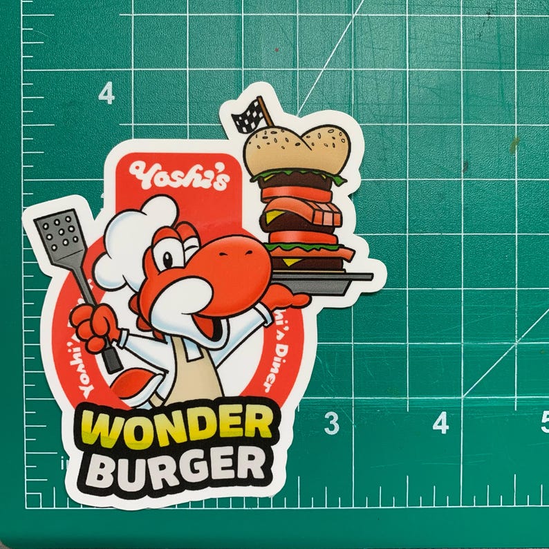 Chef Yoshi Sticker: Mario Kart Wonder Burger, Waterproof Vinyl Die Cut ...
