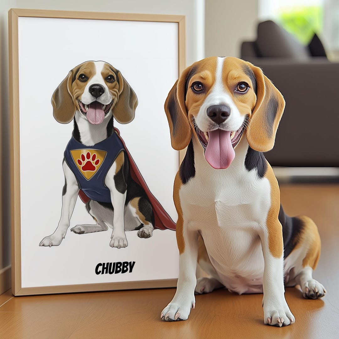 Personalized Cartoon Pet Portrait Custom Superhero Pet Wall Art Digital ...