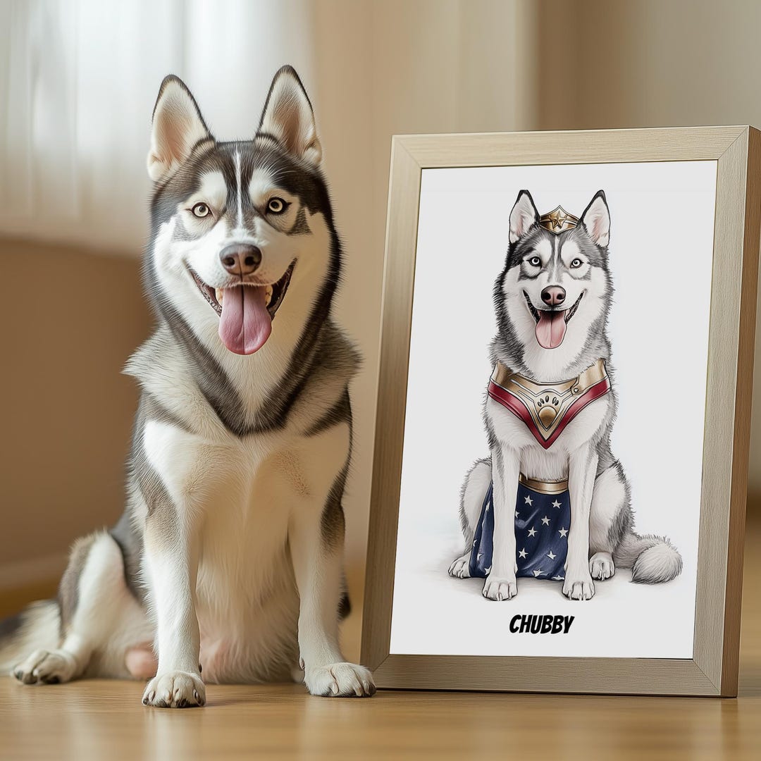 Custom Pet Hero Art Digital Superhero Dog Portrait Personalized Cartoon ...