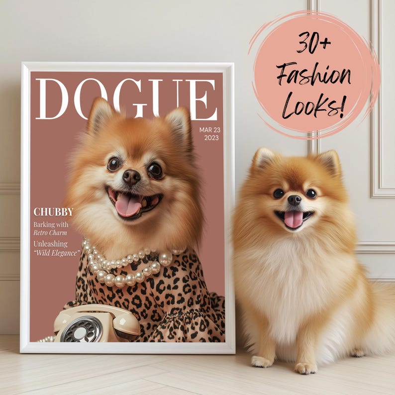 Custom Pet Fashion Magazine Cover Stylish Pet Art Personalized Dog ...