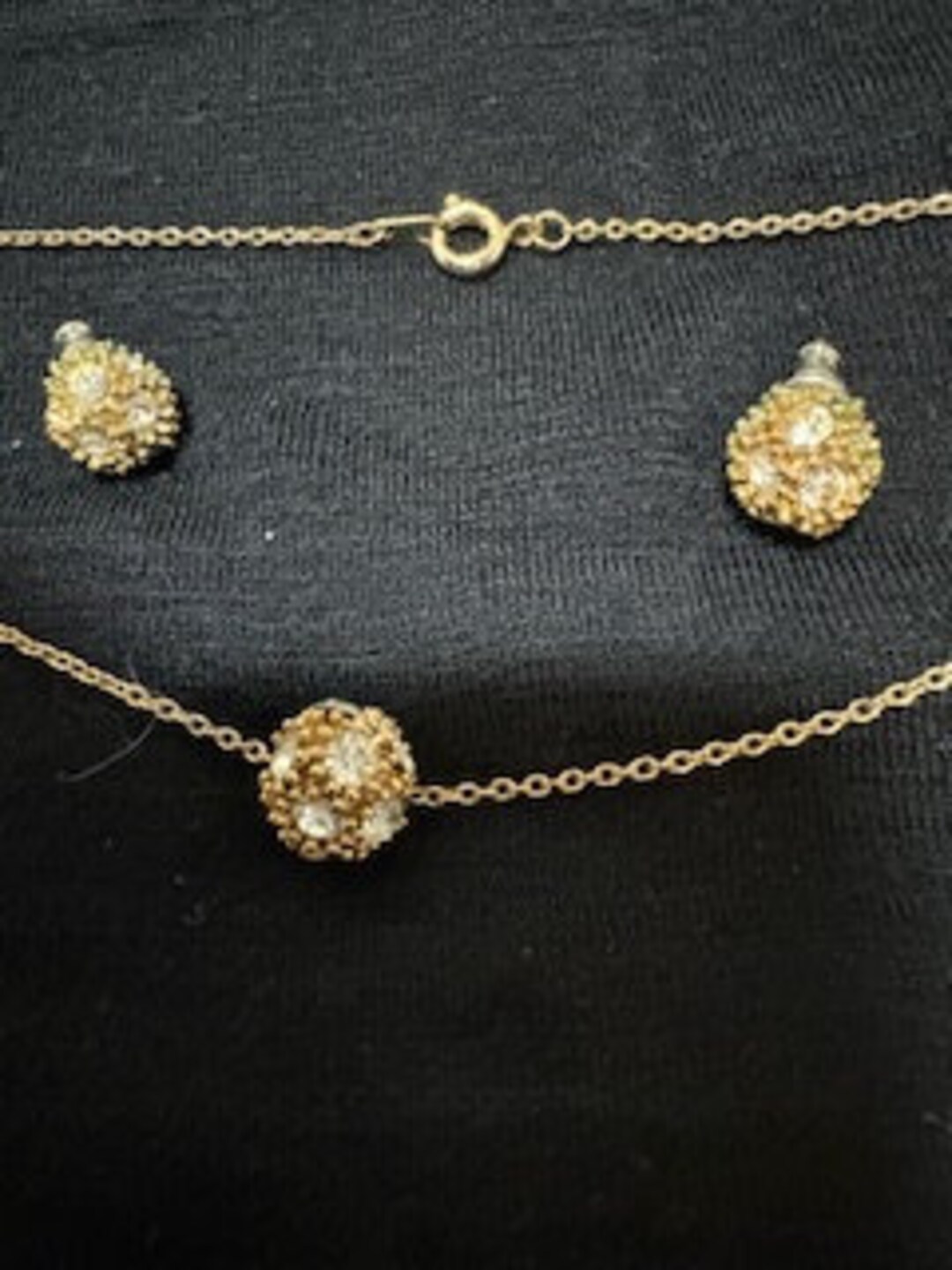 Rhinestone Snowball Gold Necklace and Pierced Earrings Set - Etsy