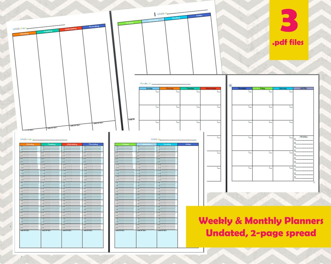 Undated Monthly and Weekly Calendar - Etsy