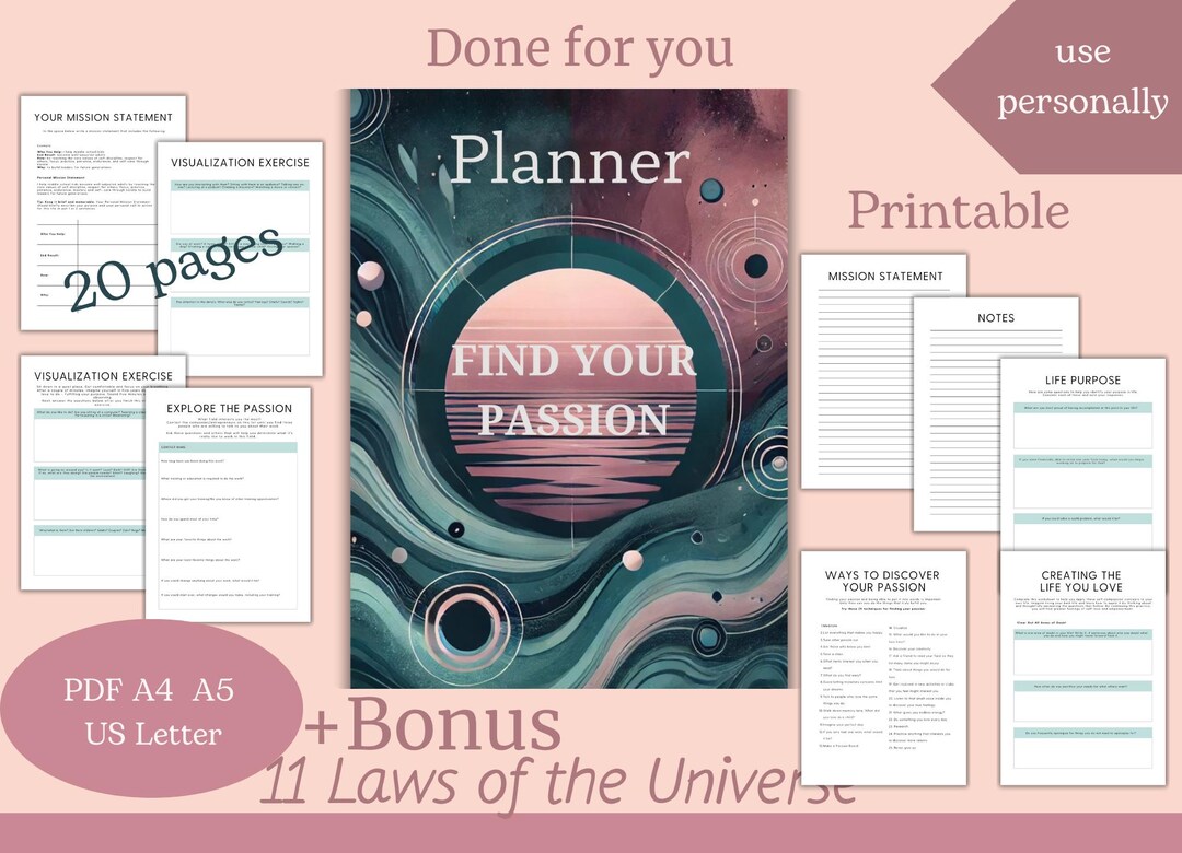 Find Your Passion Planner Printable, Life Coaching Pages, Digital Self ...