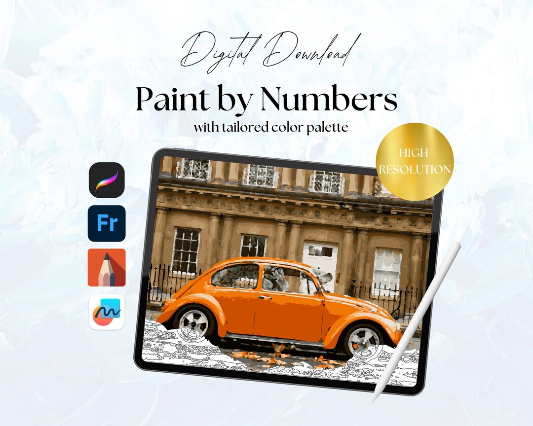 Orange Beetle Car Digital Paint by Number Kit for Adults - for Print or ...