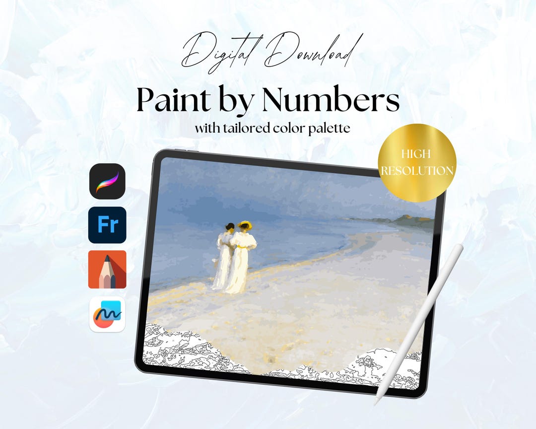 Summer Evening on Skagen’s Beach Digital Paint by Number Kit for Adults - Print or Coloring App ...