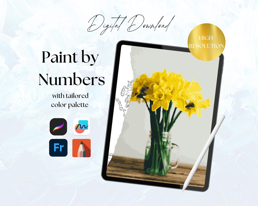 Daffodil Vase Digital Paint by Number Kit for Adults - Print or ...