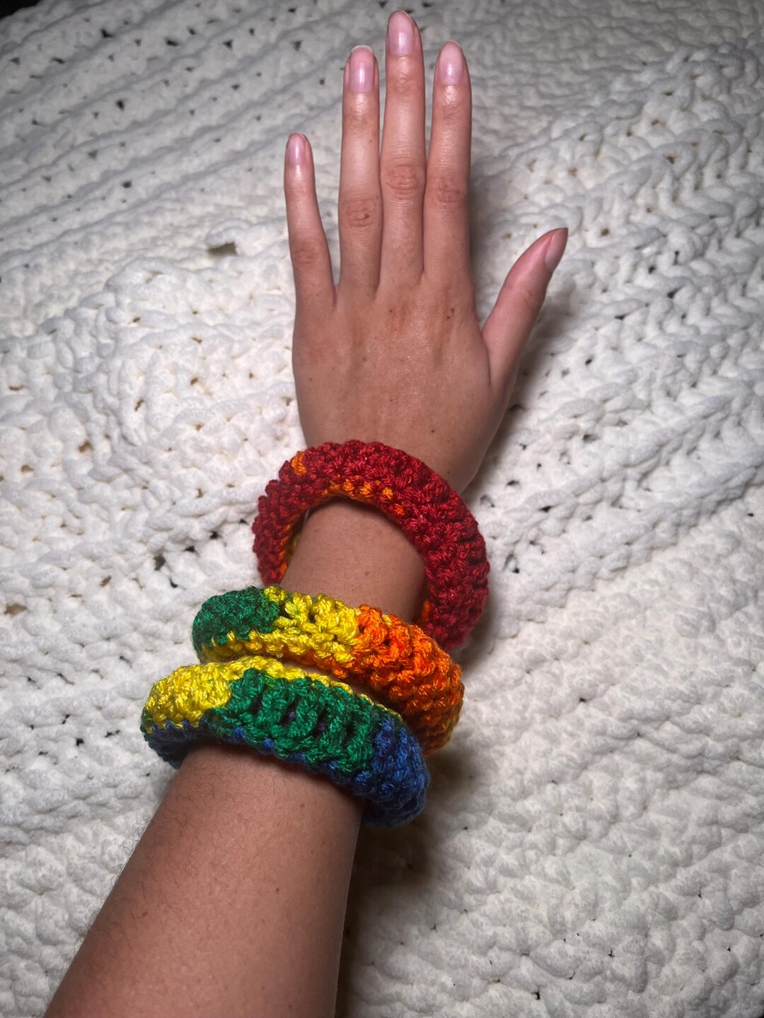 Handmade Crochet Bangles – Rainbow Stack – Set of 3 - Etsy
