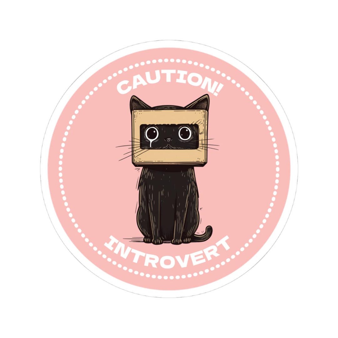Introvert Cat Sticker - Crying Black Cat Hiding in a Box - Etsy