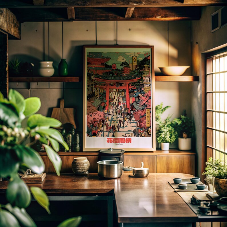 Japanese Spring Wall Art – Kyoto Temple Street Poster Print | Ukiyo-e ...