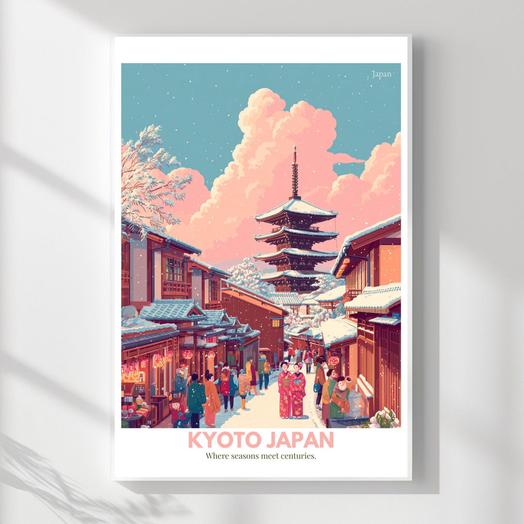 Japanese Street Wall Art – Kyoto Pagoda in Winter Snow | Pink Sky Japan ...