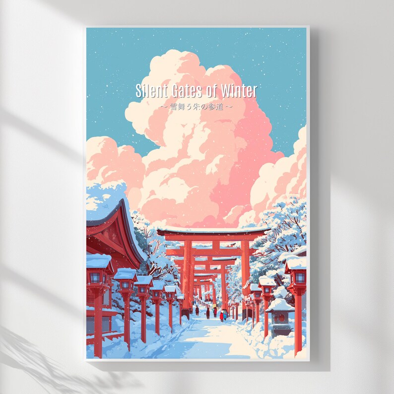 Japanese Winter Torii Gate Wall Art – Snowy Shinto Shrine Path With Red ...