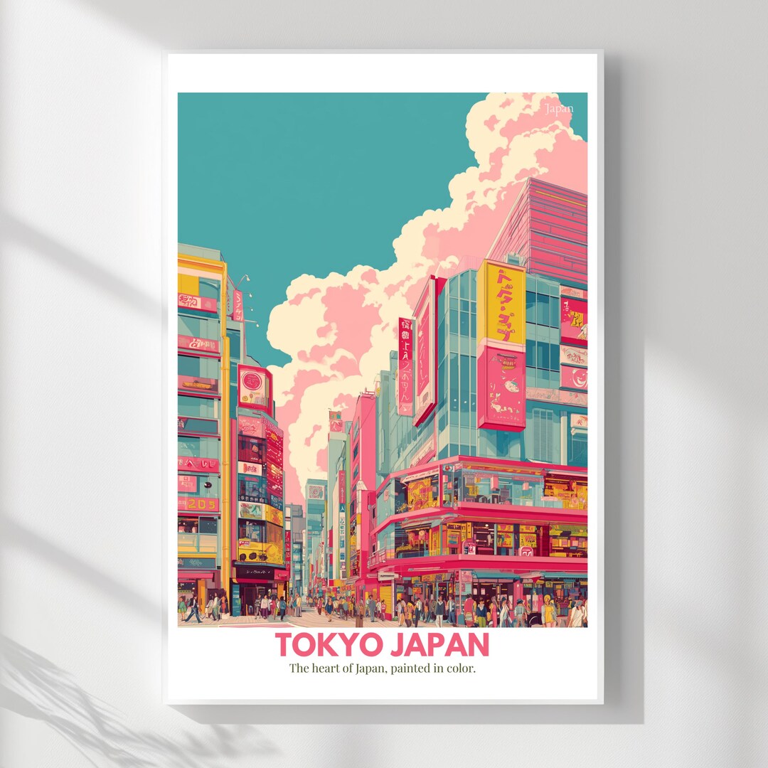 Japanese Pastel Tokyo Wall Art – Colorful Shibuya Street Japan Poster ...