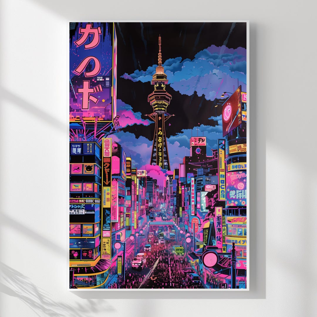Cyberpunk Japanese Osaka Wall Art – Neon Futuristic Cityscape | Sci-fi ...