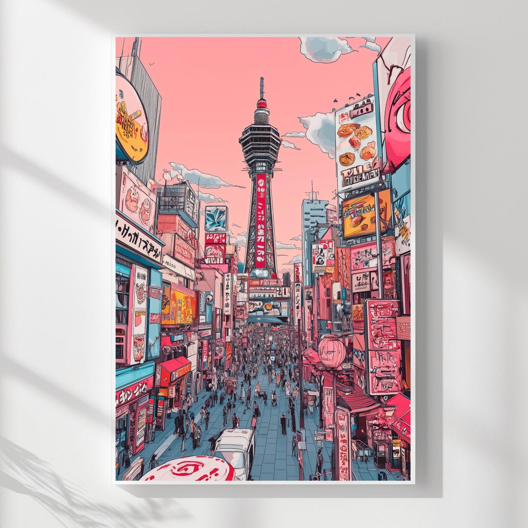 Japanese Osaka Pop Culture Wall Art – Retro Urban Cityscape ...