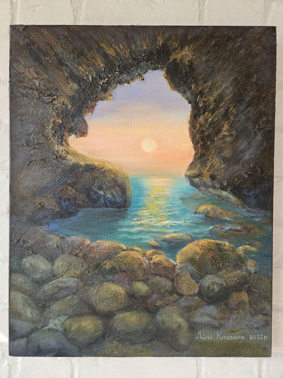 Original Oil Painting on Canvas,sea View From the Cave, Seascape ...