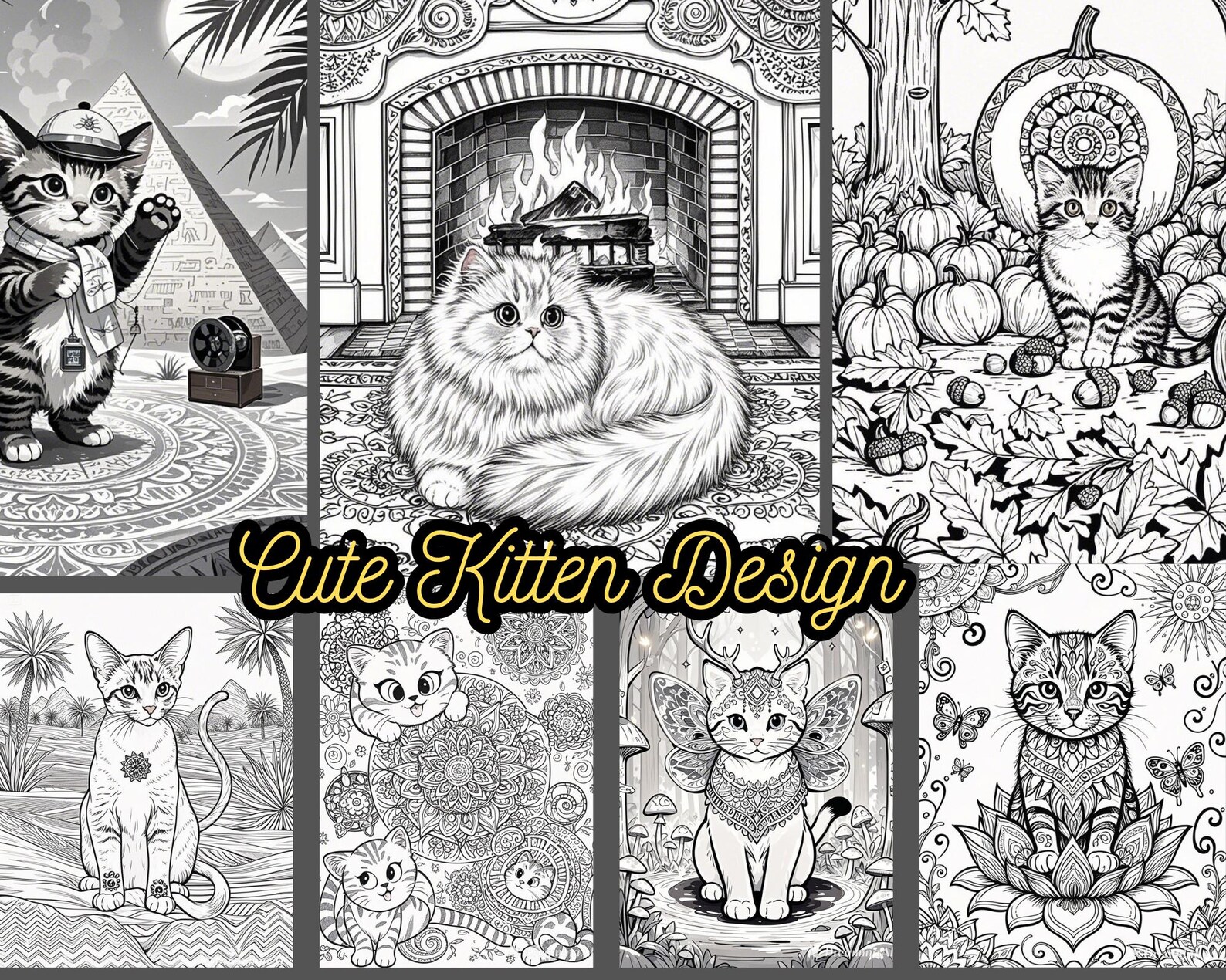 Mandala Cat Coloring Page Printable, Zen Lotus Butterfly Art, Instant ...