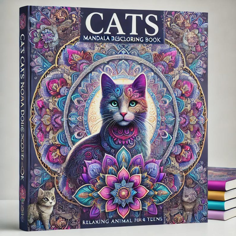 Mandala Cat Coloring Page Printable, Zen Lotus Butterfly Art, Instant ...