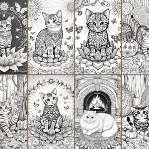 Mandala Cat Coloring Page Printable, Zen Lotus Butterfly Art, Instant ...