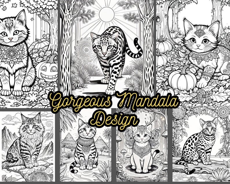 Mandala Cat Coloring Page Printable, Zen Lotus Butterfly Art, Instant ...