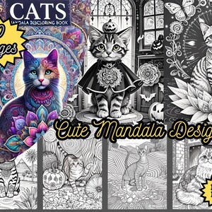 Mandala Cat Coloring Page Printable, Zen Lotus Butterfly Art, Instant ...