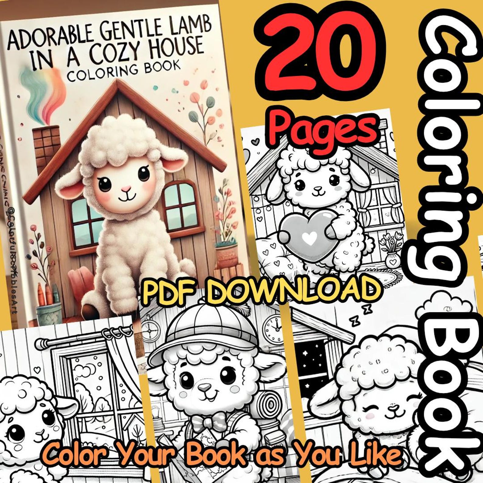 Adorable Cozy Lamb Coloring Book for Kids – 20 Printable Pages – Cozy ...