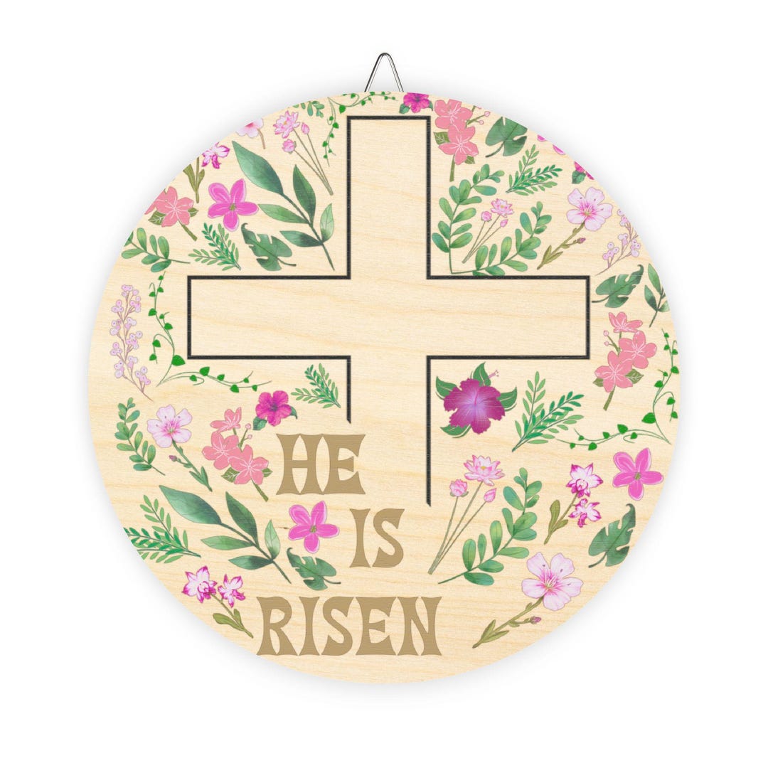 Floral Wood Sign | He is Risen Decor, Easter Wall Art, Religious Home ...