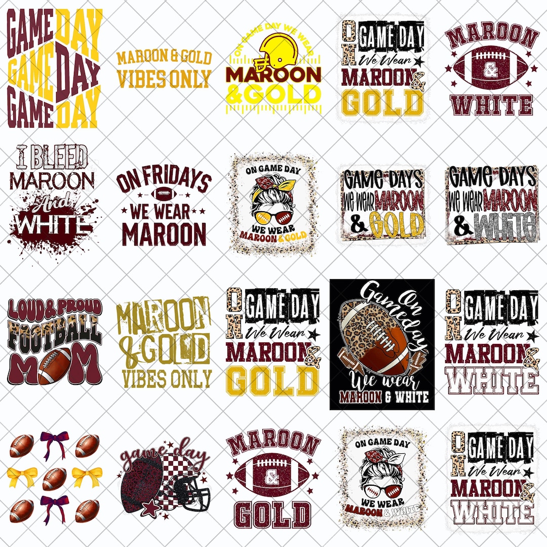 Maroon and Gold Vibes PNG Bundle, Game Day Football Sublimation Design ...